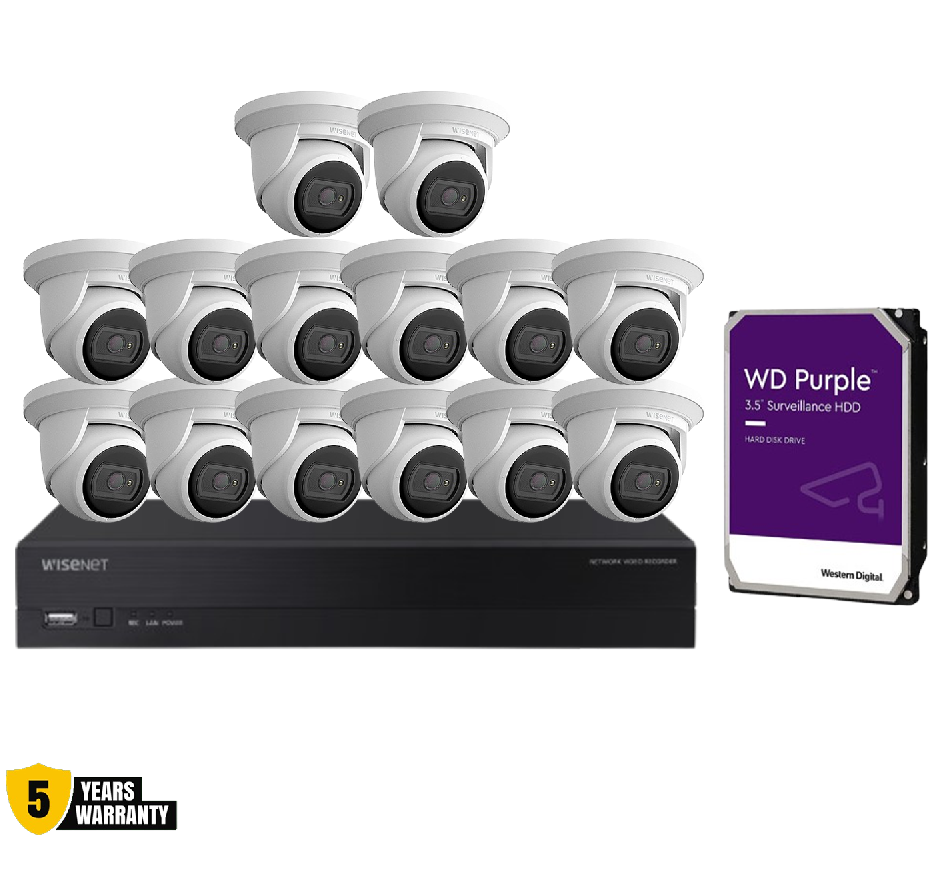 WISENET 14x Camera KIT CCTV WISENET CT-ARN-1610S Hanwha Vision 16CH 14